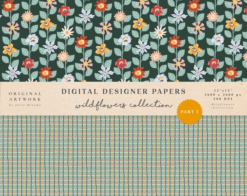 Wildflowers Digital Paper Part 1- Scrapbook Papers - Seamless Patterns ...