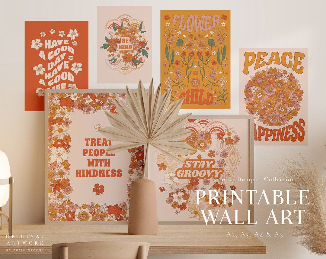 Groovy Boho Printable Wall Art Cards - Groovy Clip Art - Printable ...