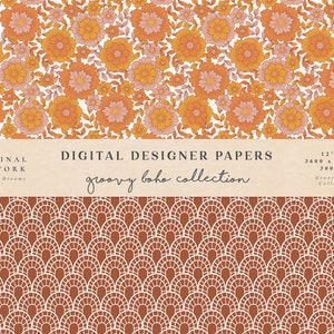 Groovy Boho Digital Papers - Commercial Use - Scrapbook Paper ...