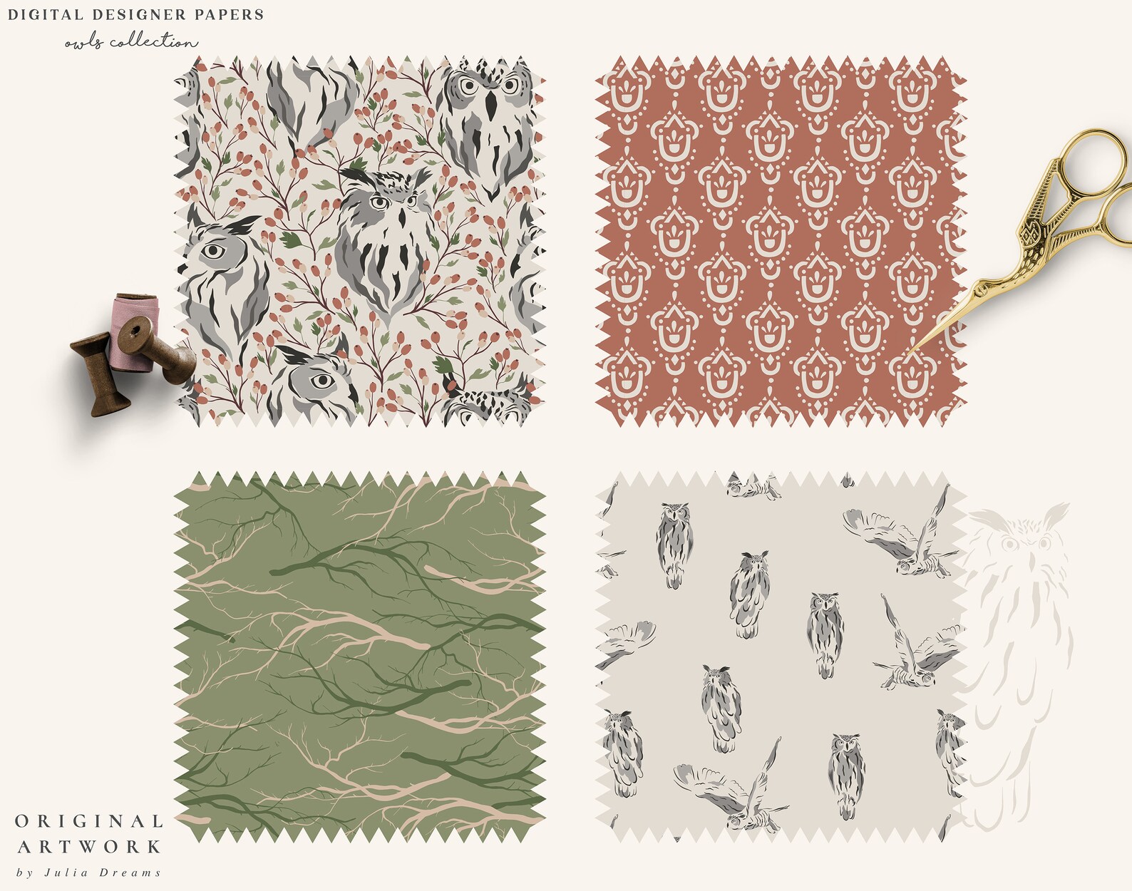 Owls Digital Papers - Commercial Use - Scrapbook Paper - Seamless ...