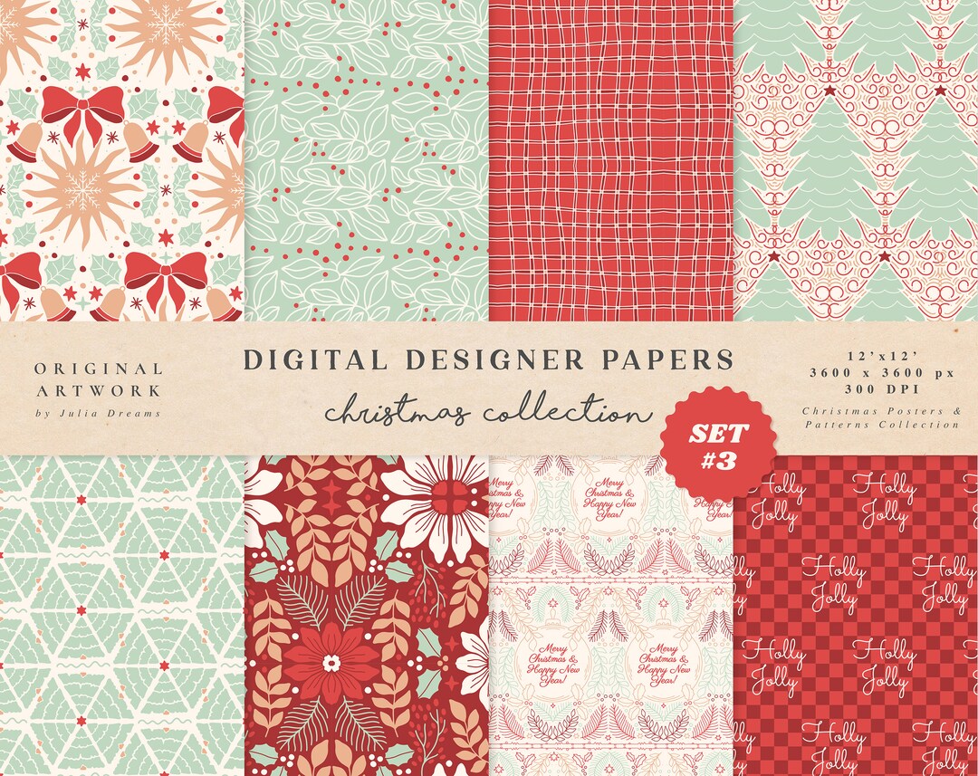 Christmas Modern Digital Paper Set - Scrapbook Paper - Seamless ...