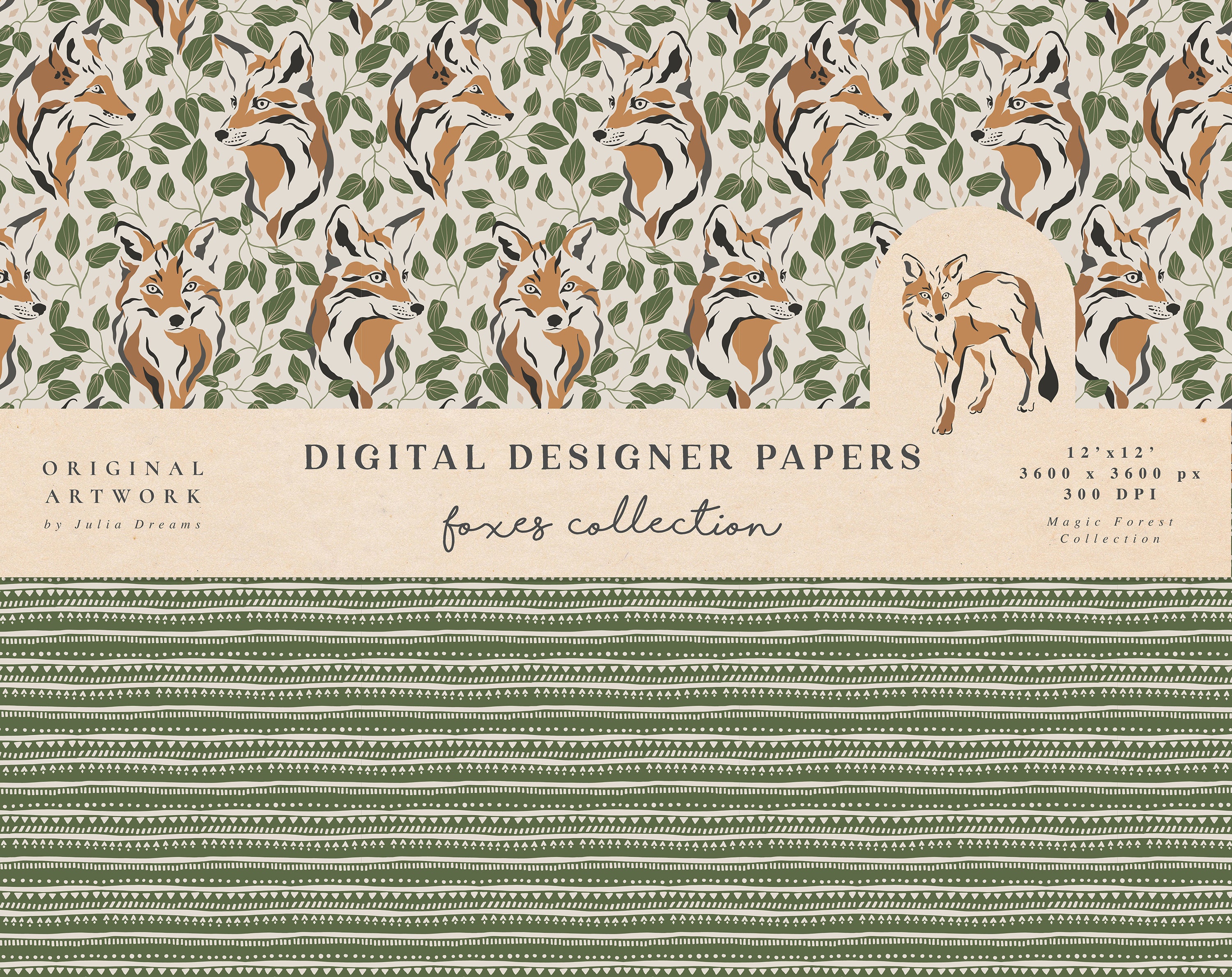 Foxes Digital Papers Commercial Use Scrapbook Paper | Etsy