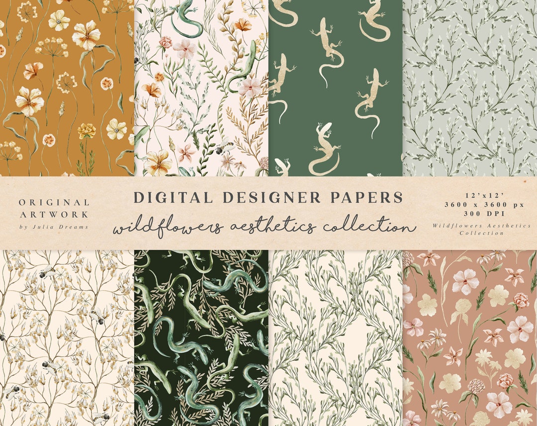 Wildflowers Aesthetics Digital Papers - Scrapbook Papers - Seamless ...
