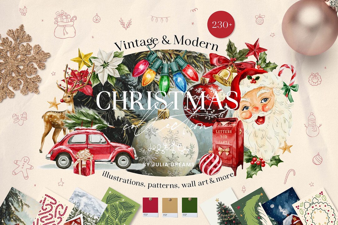 Christmas Watercolor Digital Clipart Set - Xmas Elements - Watercolor ...