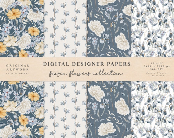 Frozen Flowers Digital Paper Watercolor Scrapbook Papers - Etsy