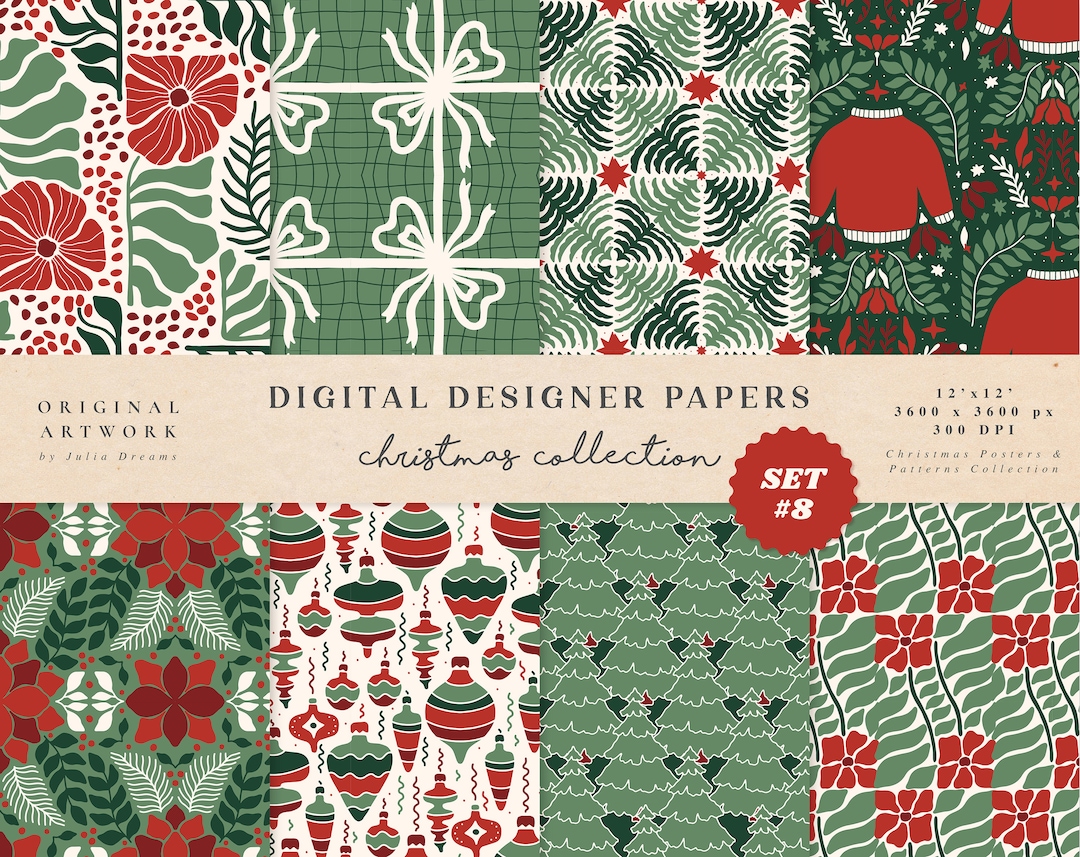 Christmas Digital Paper Set - Scrapbook Paper - Seamless Patterns ...