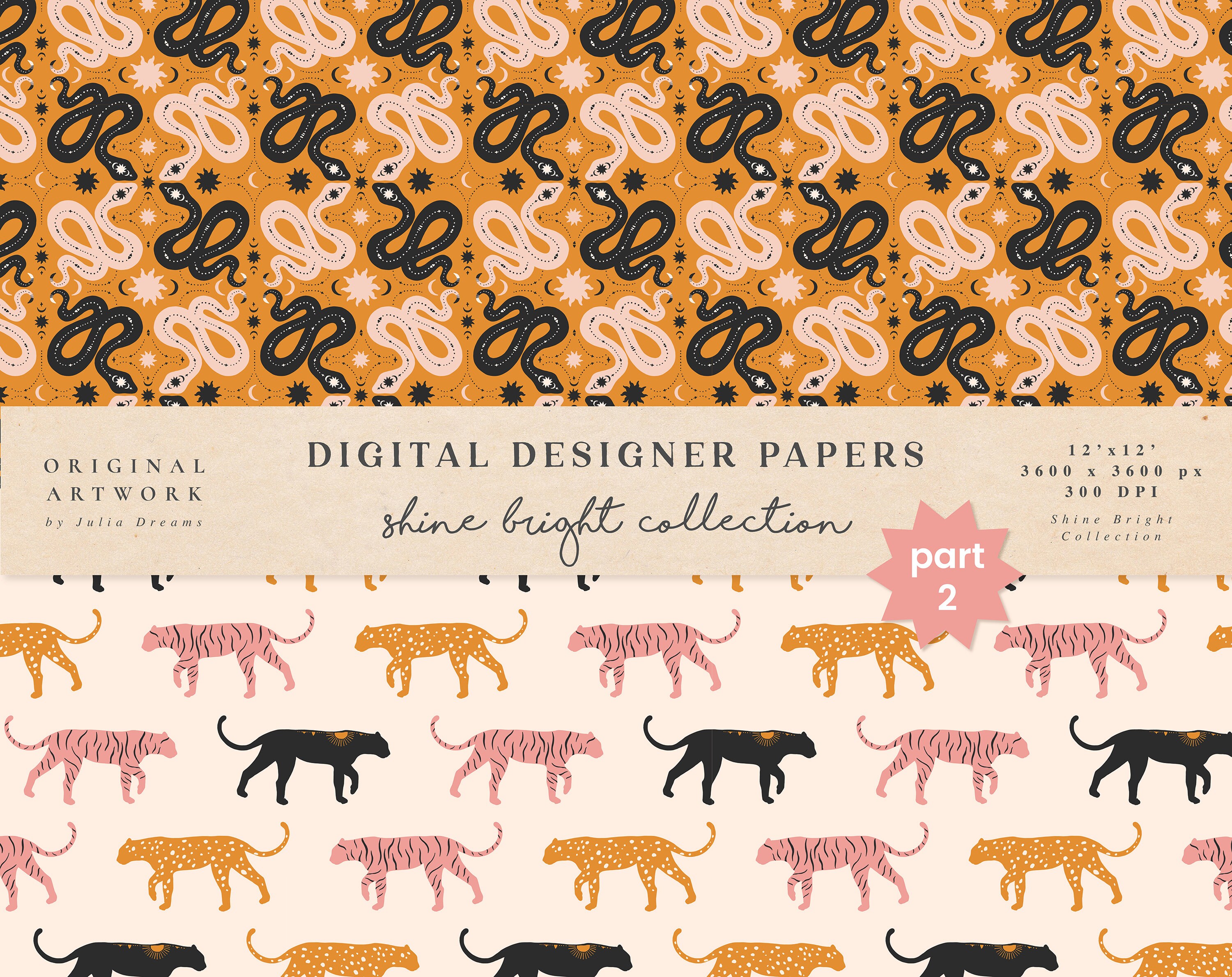 Shine Bright Digital Paper Set Cat - Scrapbook Paper - Seamless ...