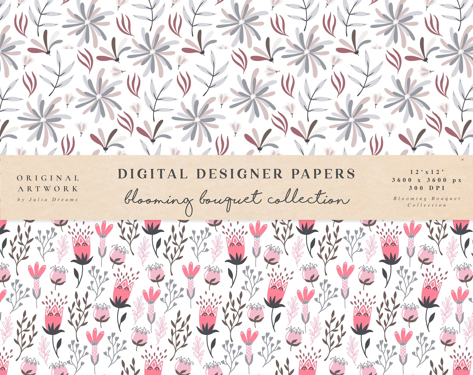 Blooming Bouquet Digital Paper Set Scrapbook Paper - Etsy