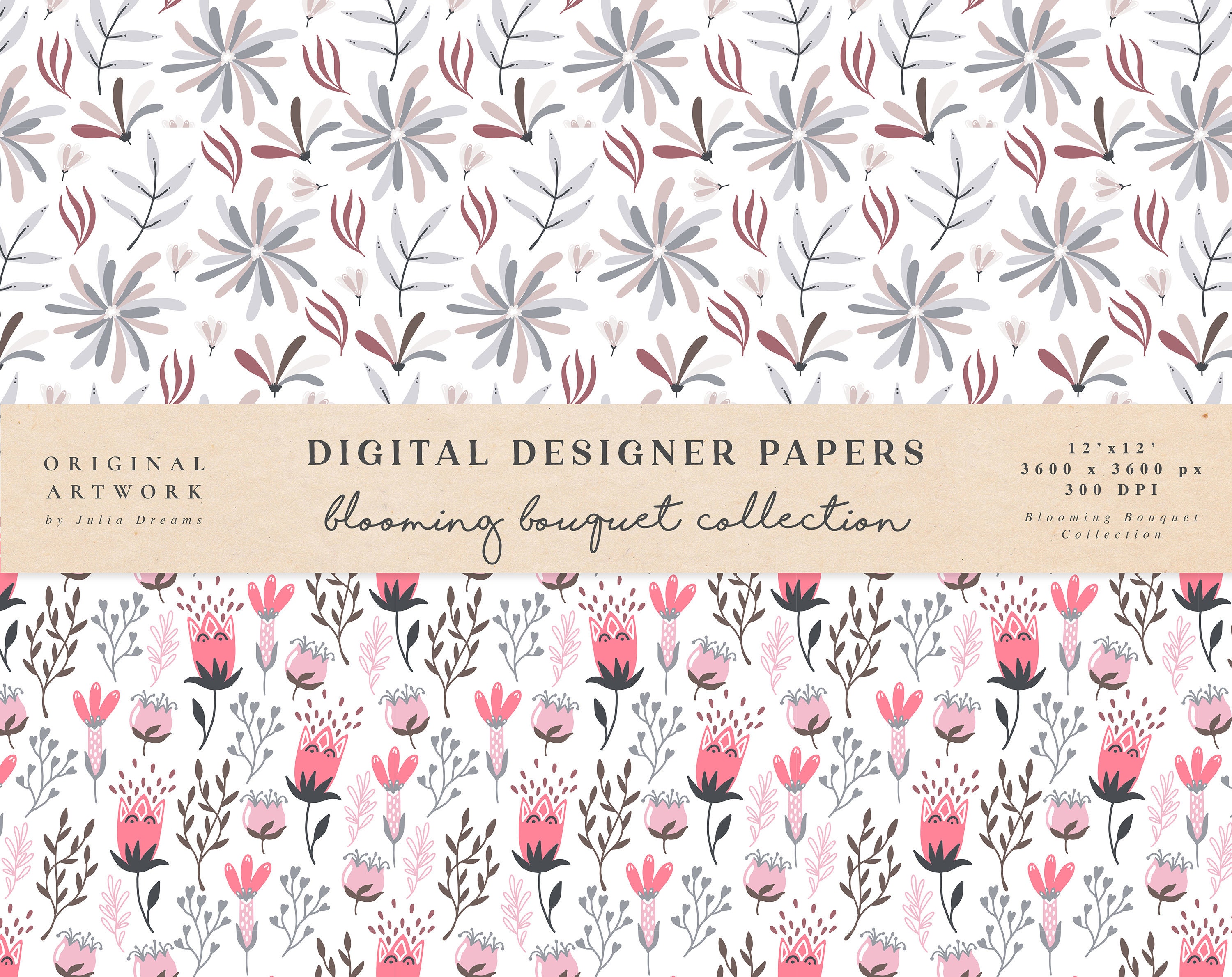 Blooming Bouquet Digital Paper Set - Scrapbook Paper - Seamless ...