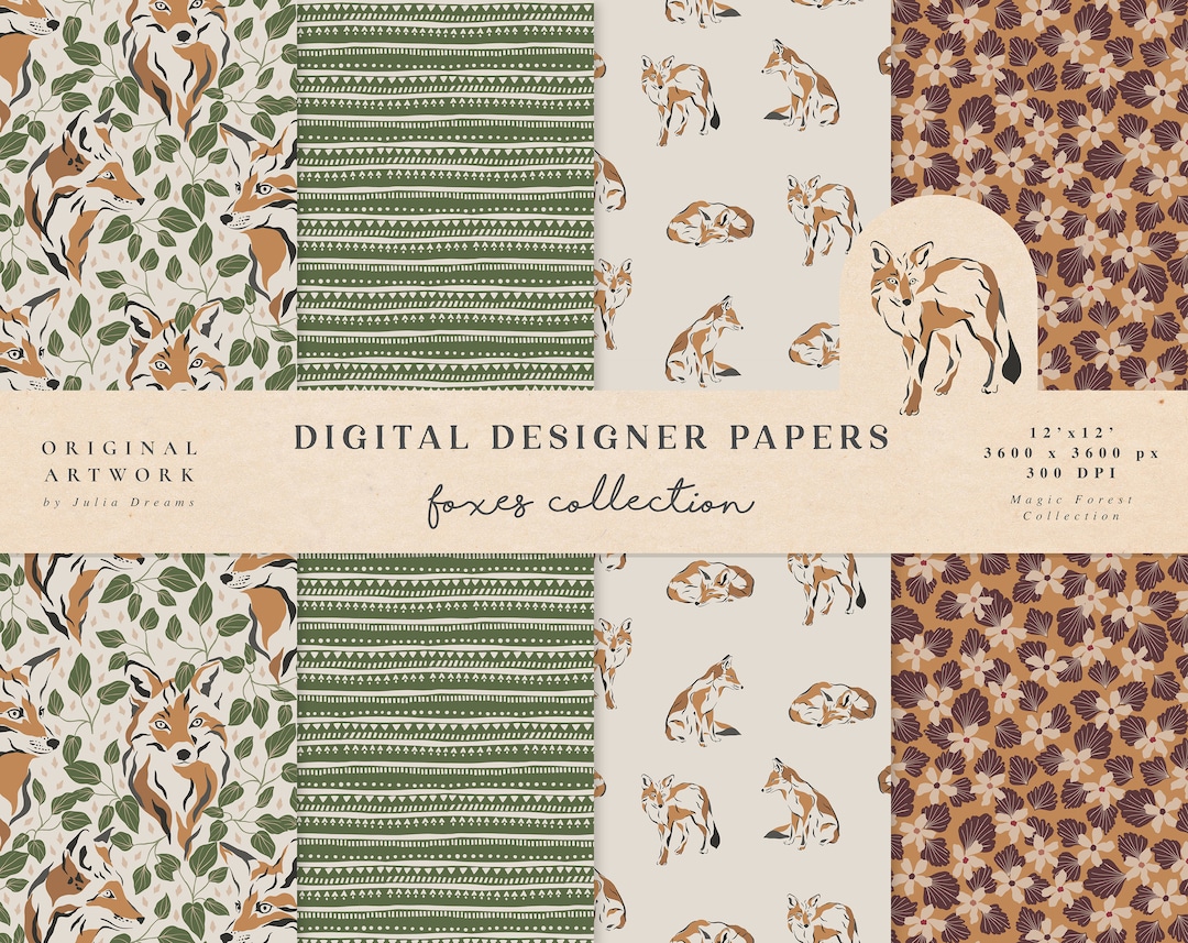 Foxes Digital Papers - Commercial Use - Scrapbook Paper - Seamless ...
