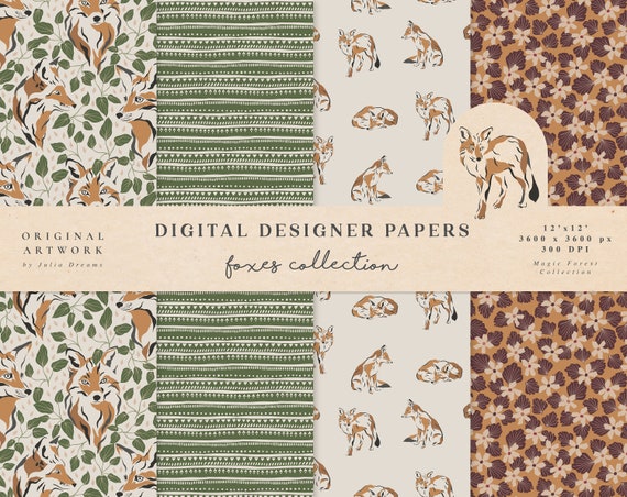 Foxes Digital Papers Commercial Use Scrapbook Paper - Etsy
