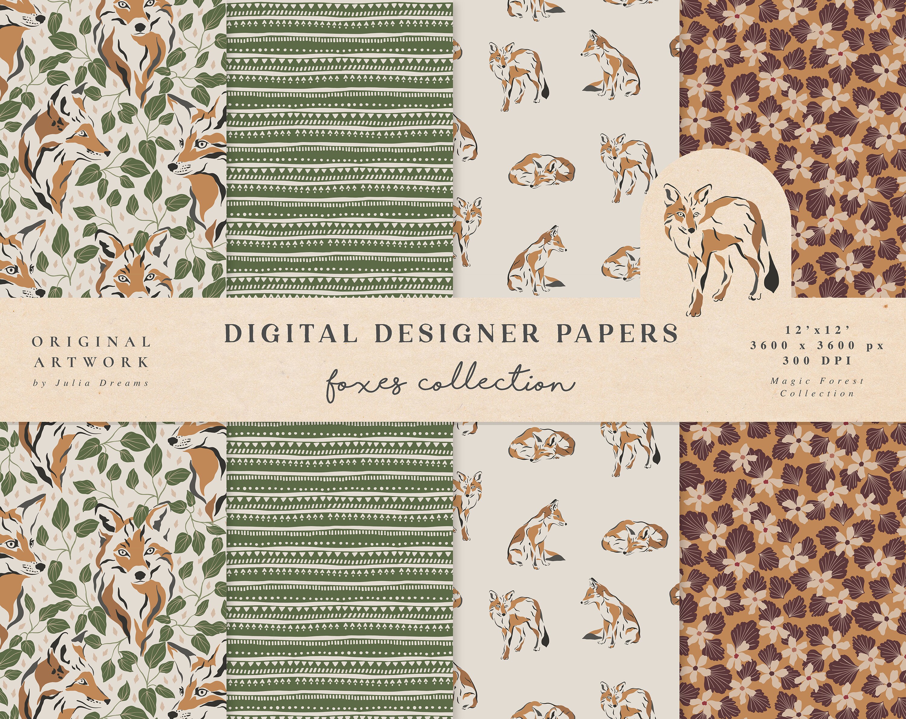 Foxes Digital Papers - Commercial Use - Scrapbook Paper - Seamless ...