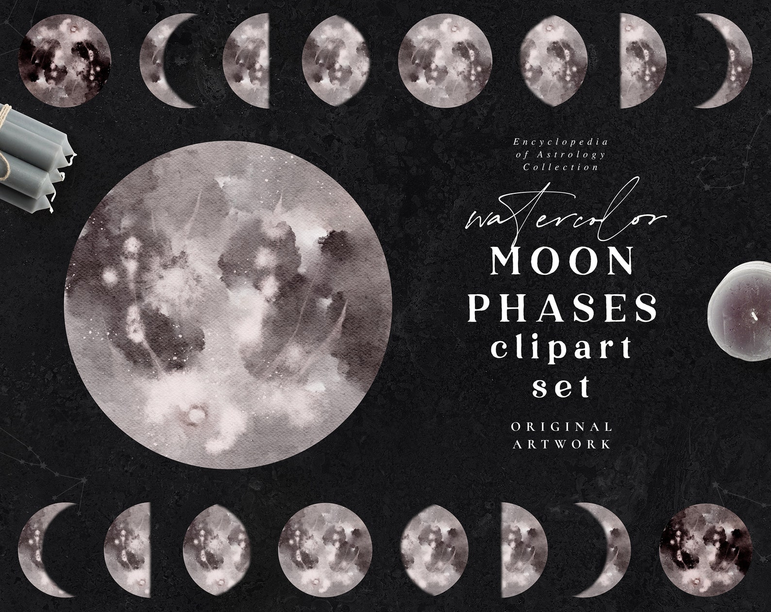 Watercolor Moon Phases Clipart Set Wedding Invitation | Etsy