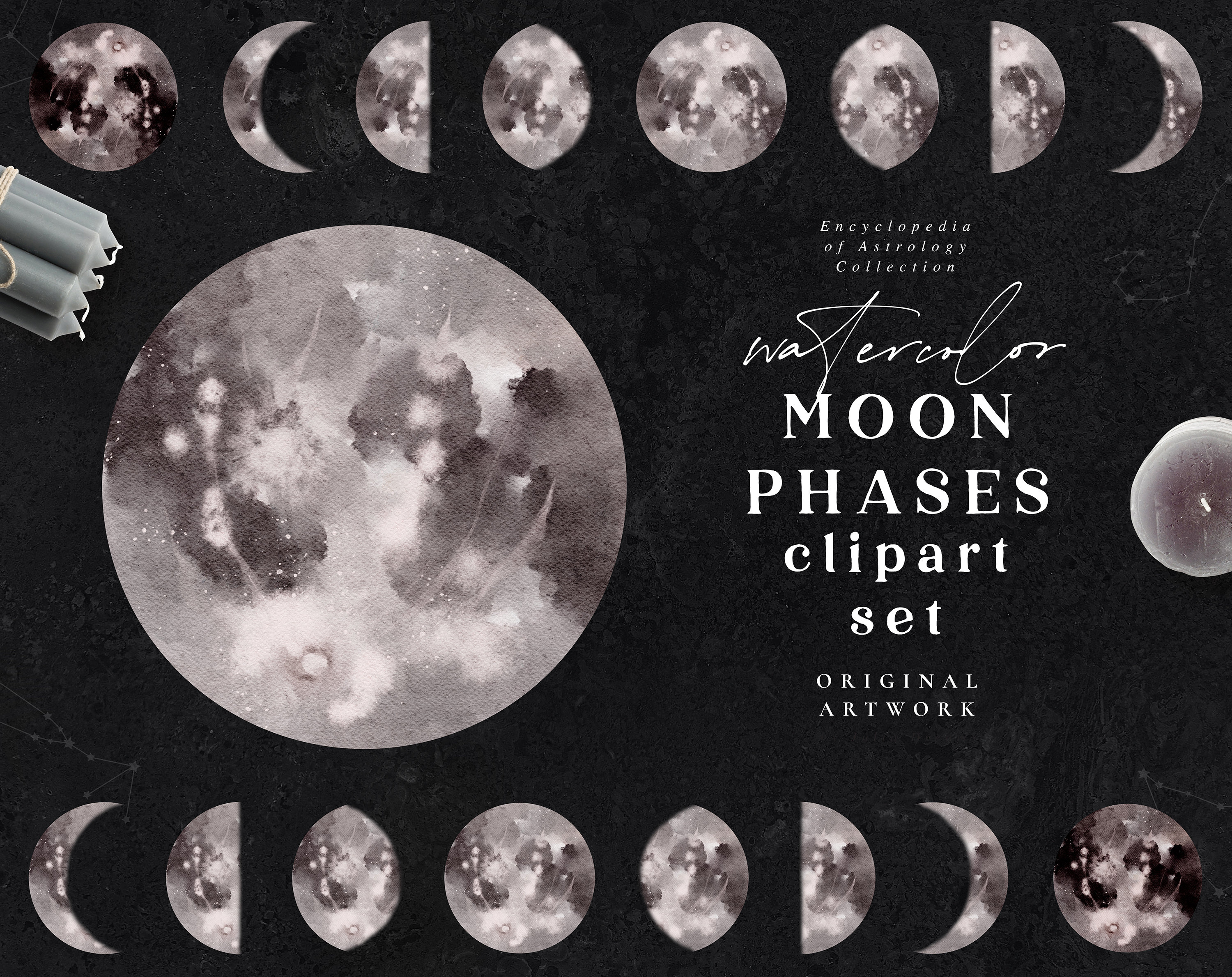 Watercolor Moon Phases Clipart Set Wedding Invitation - Etsy