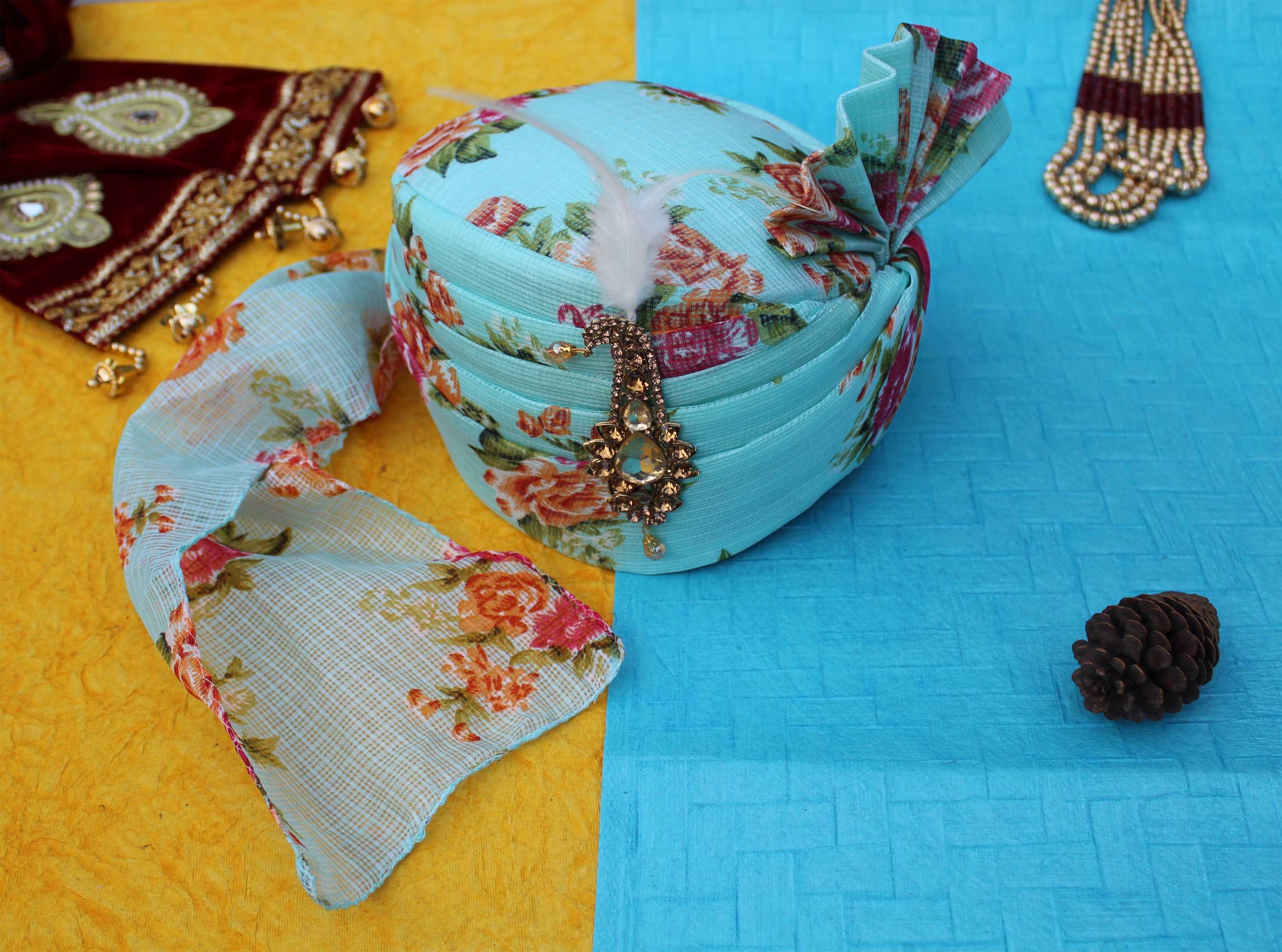 Rose Flower Print Wedding Bridegroom Turban Safa Pagdi for Men Dulha ...