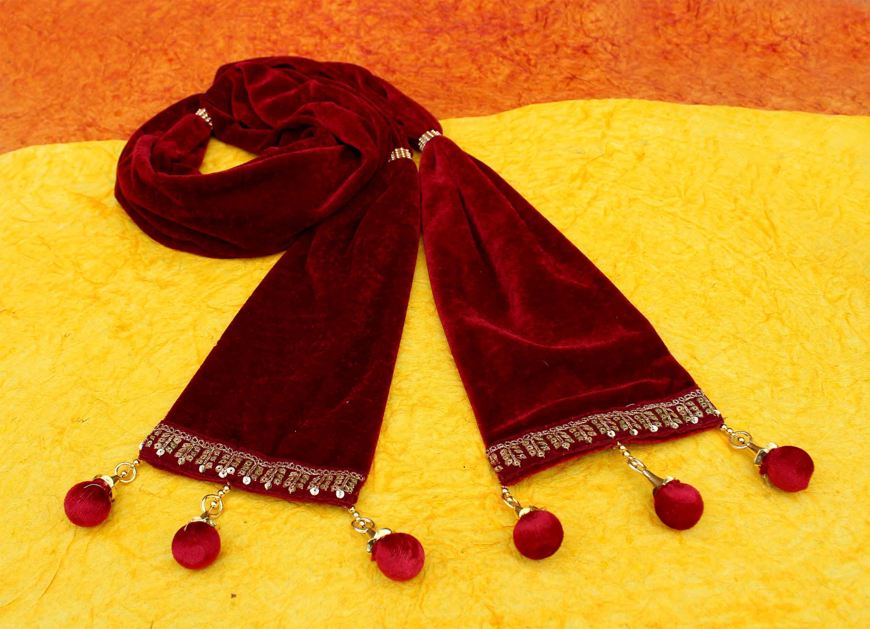 Red Golden Beige Men Stole Men's Sherwani Stole Velvet Handmade Dupatta ...