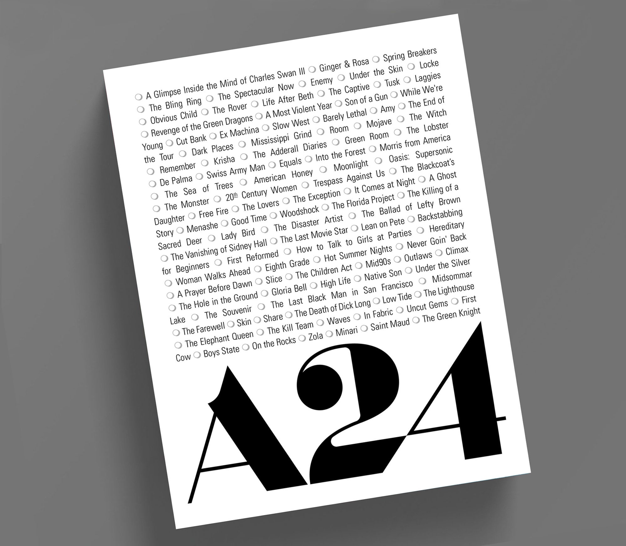 A24 Film / Movie Checklist | Etsy