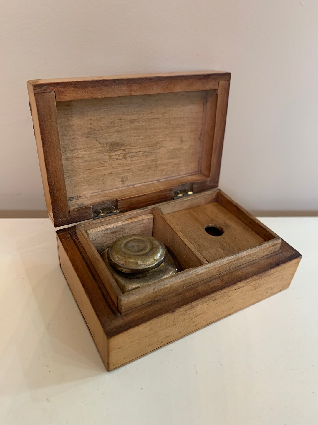 Antique Wood Inkwell Box With Original Glass Inkwell - Etsy
