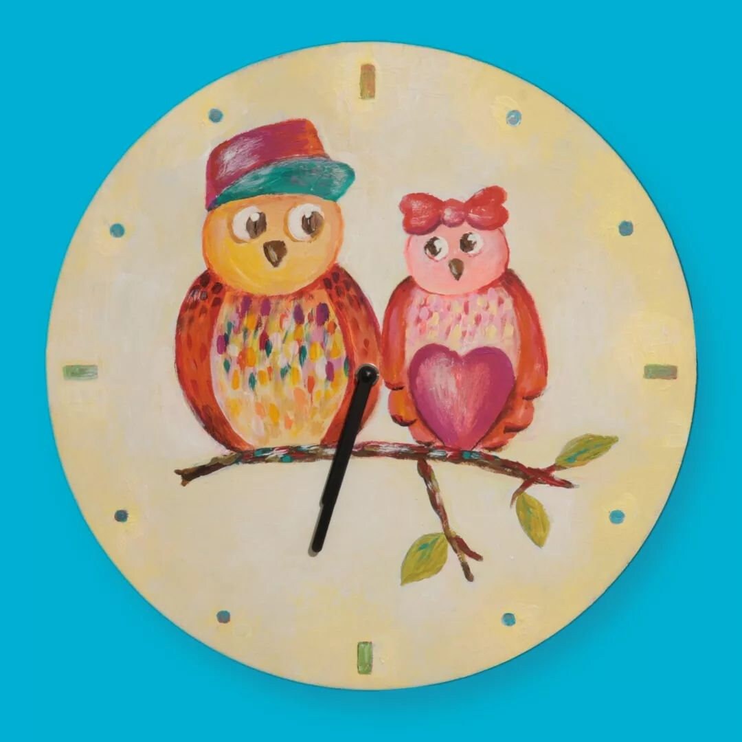 Cute Painted Wall Clock of Tow Owls, Acrylic Painting for Kids Room - Etsy