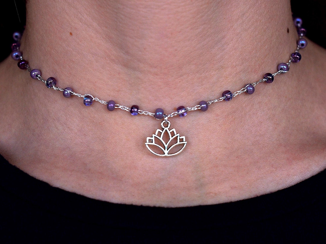 Lotus Flower Crochet Choker: Sterling Silver Beaded Pendant - Etsy