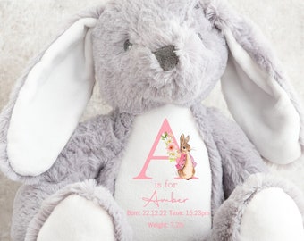 Personalised Embroidered Bunny Rabbit Teddy Bear Soft Toy, New Baby ...