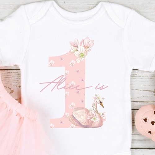 Personalised Pink Swan 1st Birthday Number Outfit I Am One - Etsy