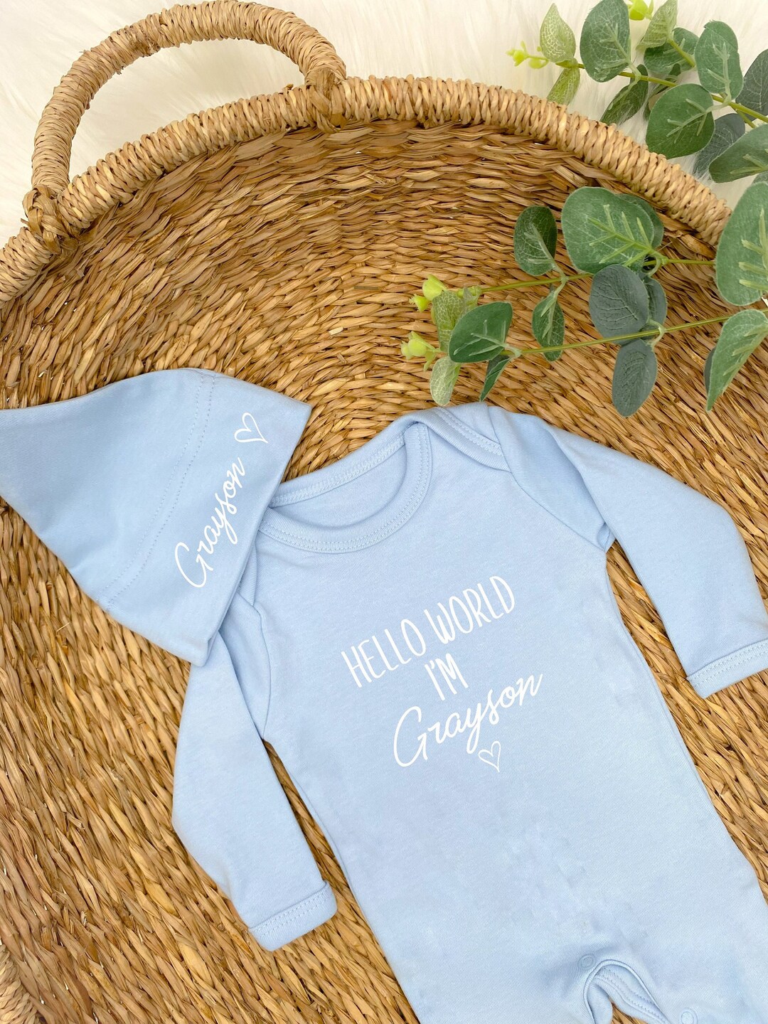 Personalised Hello World Baby Blue Babygrow Optional Blanket & Hat ...
