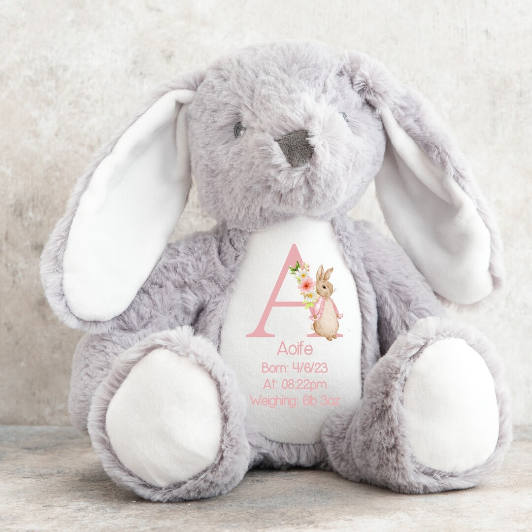 Personalised Dusky Pink Rabbit Birth Announcement Bunny/teddy L Baby ...