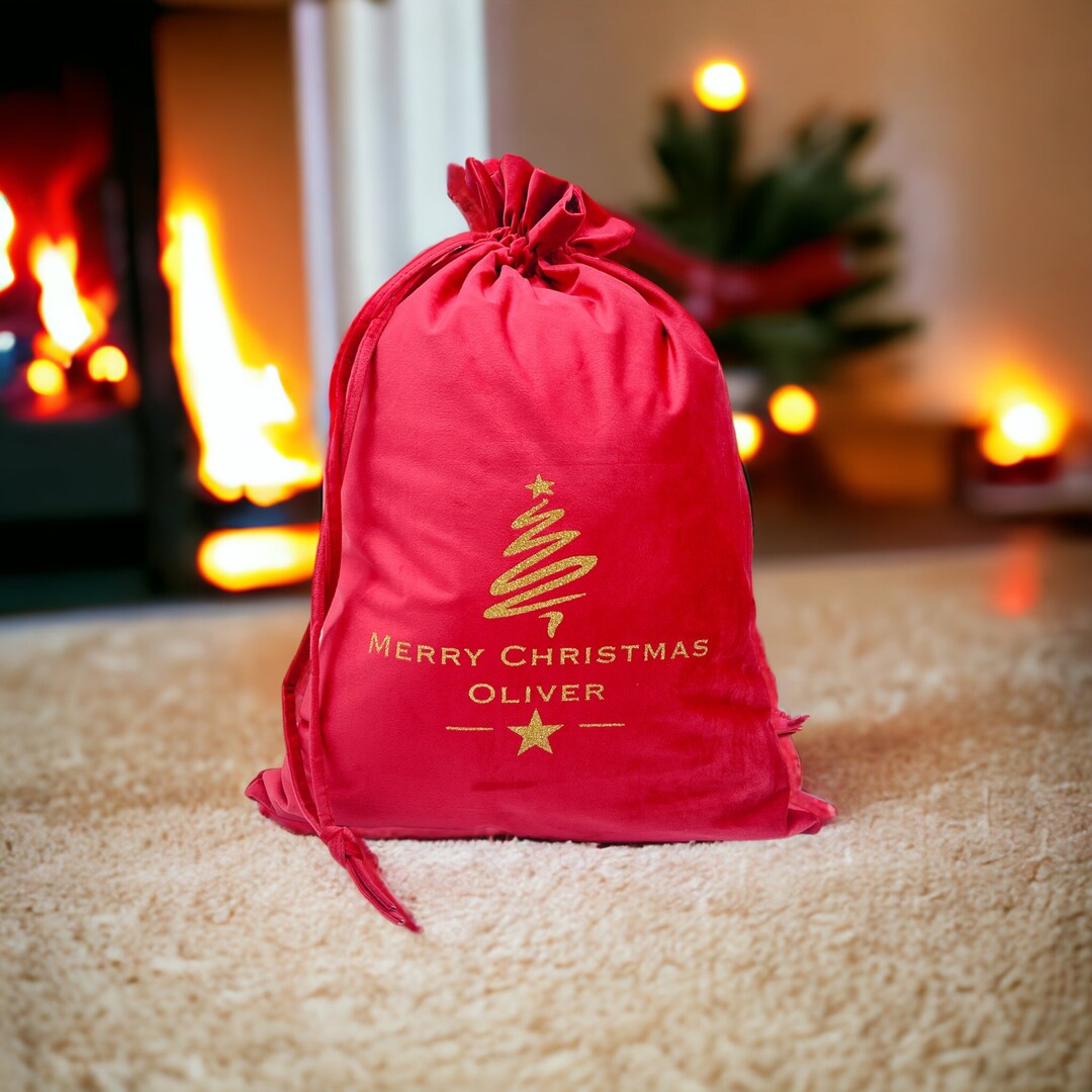Personalised Merry Christmas Christmas Santa Sacks Gold Glitter Baby's ...