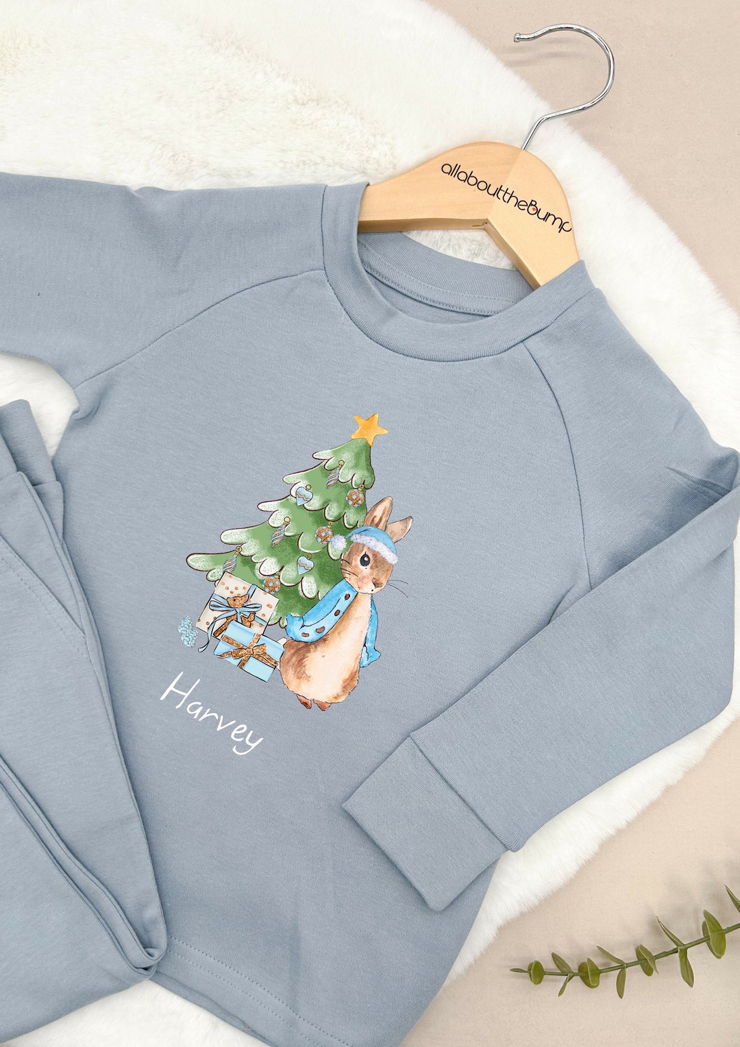 Personalised Blue Rabbit Xmas Tree Lightweight Cotton - Etsy