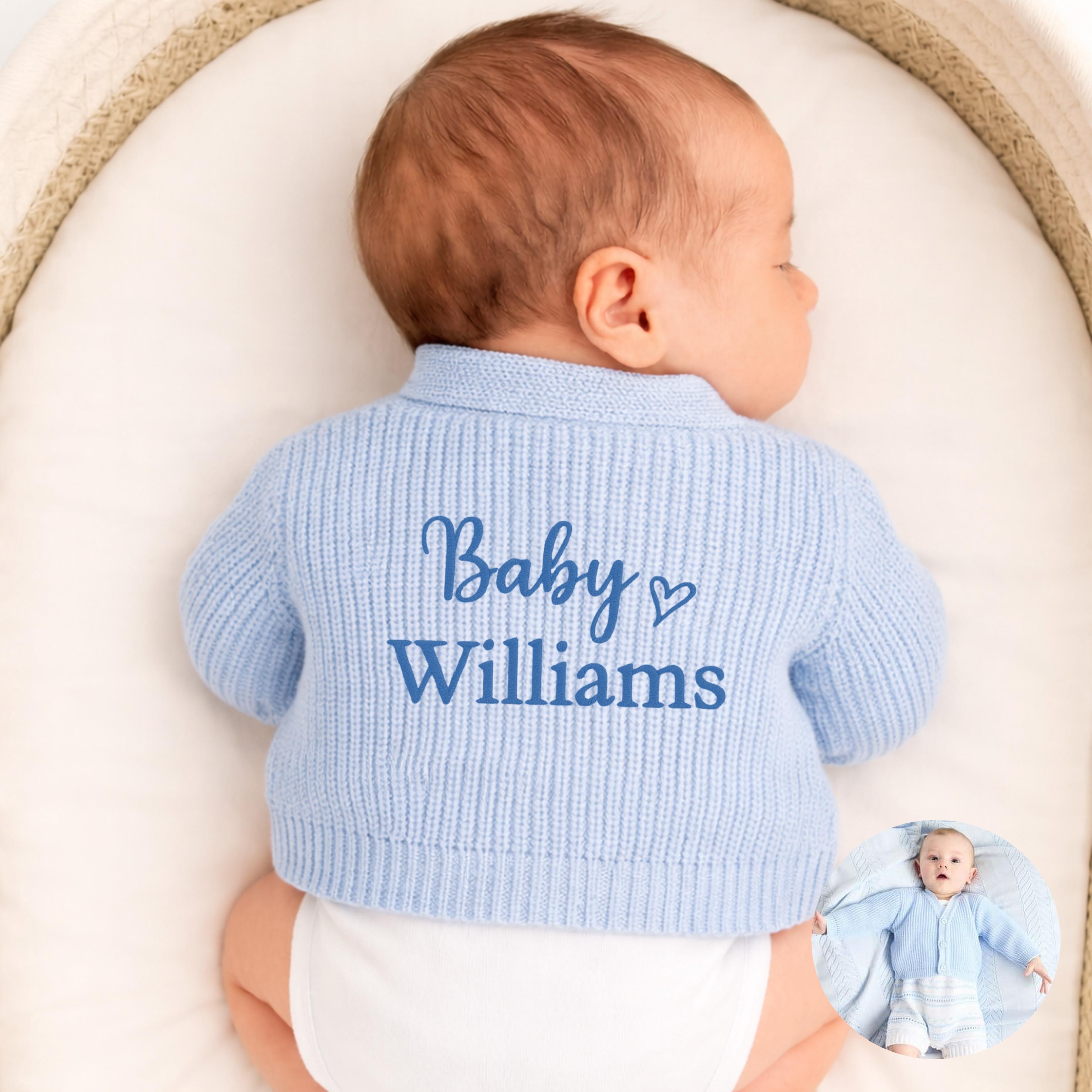 Knitted Personalised Baby Cardigan | Embroidered Baby Name Custom ...