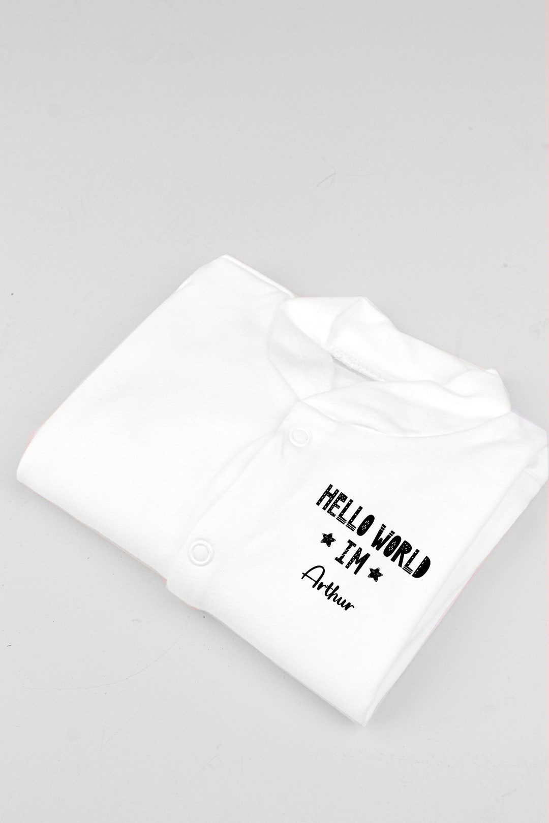 Personalised Hello World I'm Name Poppered White Babygrow sleepsuit ...