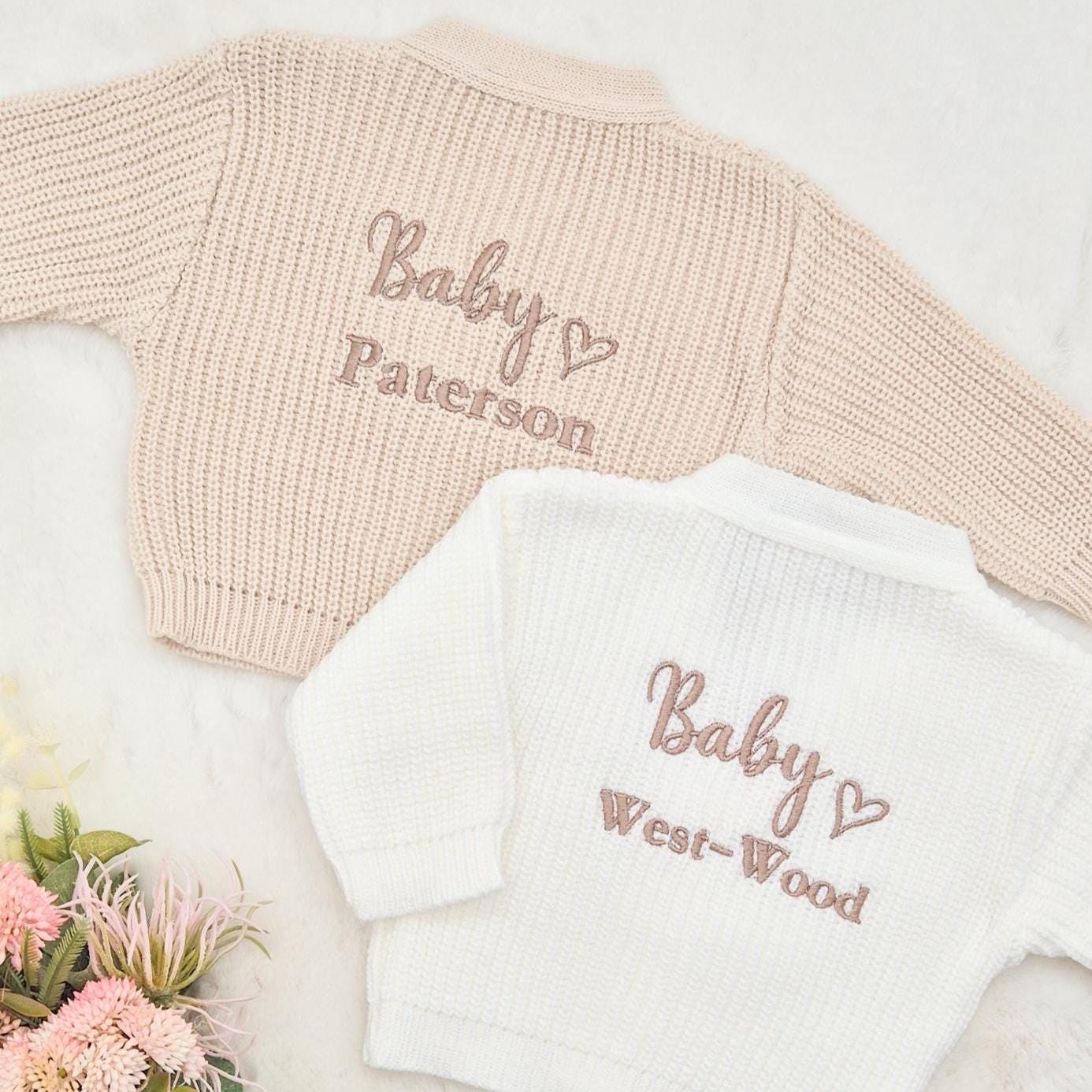 Knitted Personalised Baby Cardigan | Embroidered Baby Name Custom ...