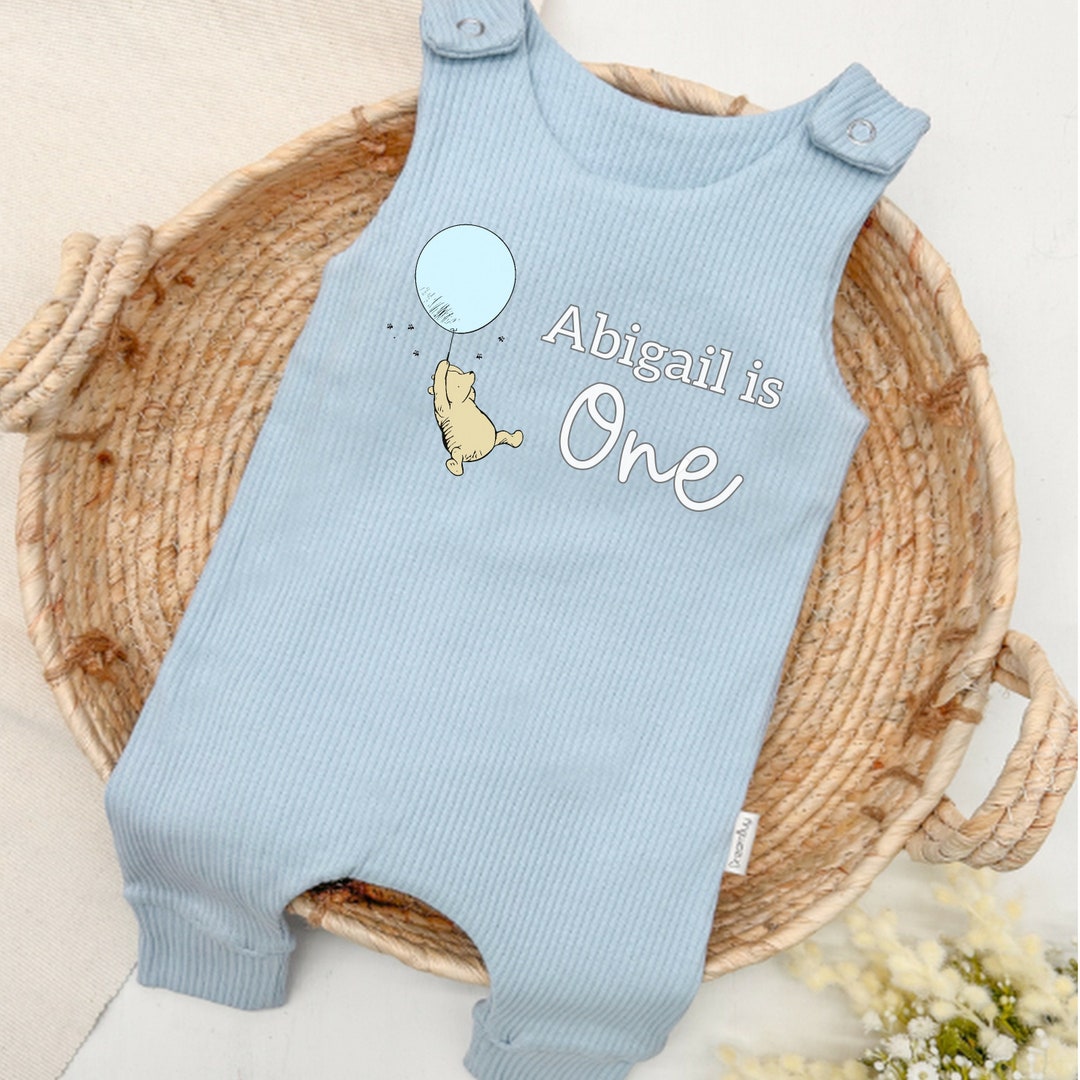 Personalised 1st Birthday Classic Pooh Bear Blue Baby Dungarees | I Am ...