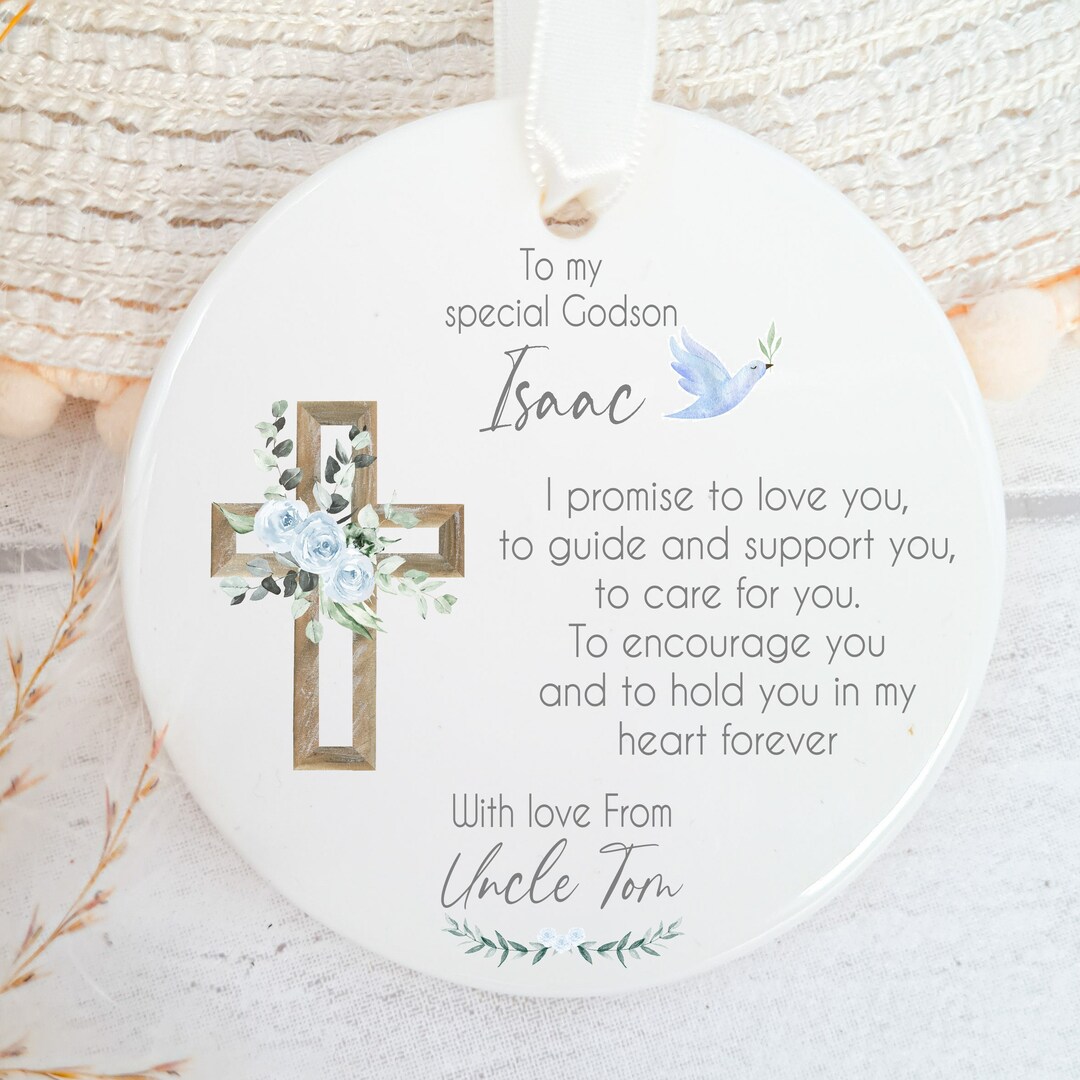Personalised Godson Poem Ornament Christening Day Blue Gift for Boy for ...