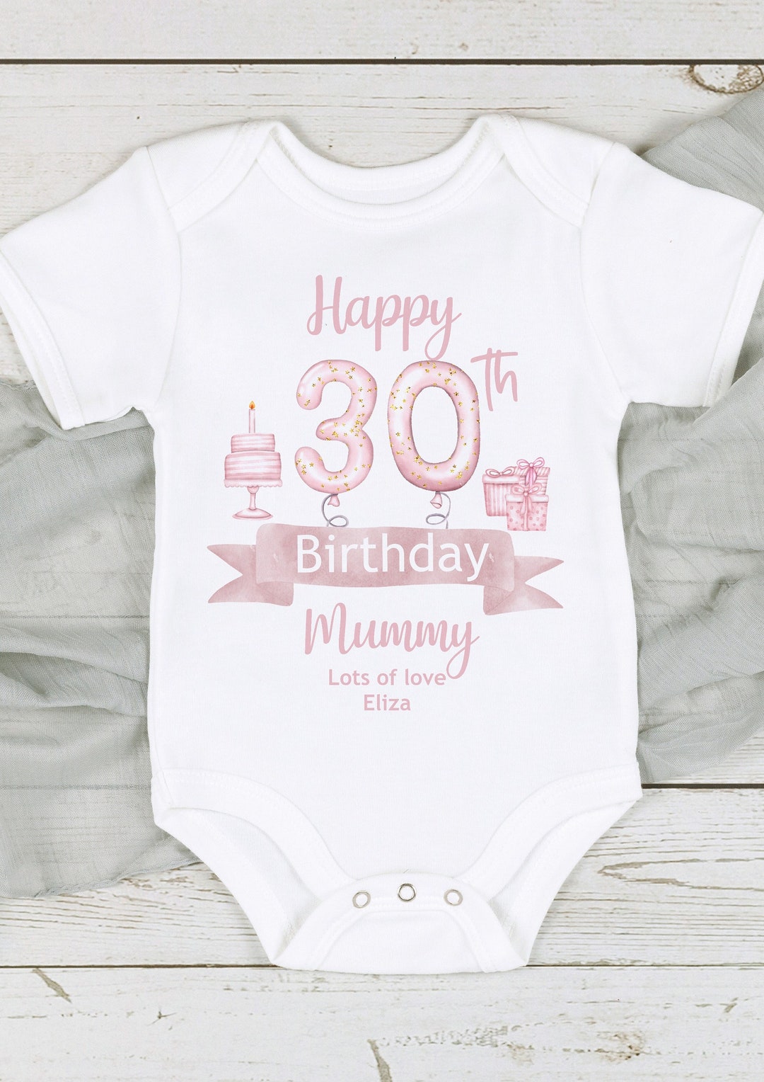 Happy 30th Birthday MUMMY Pink Balloons Baby Girl Outfit first Birthday ...