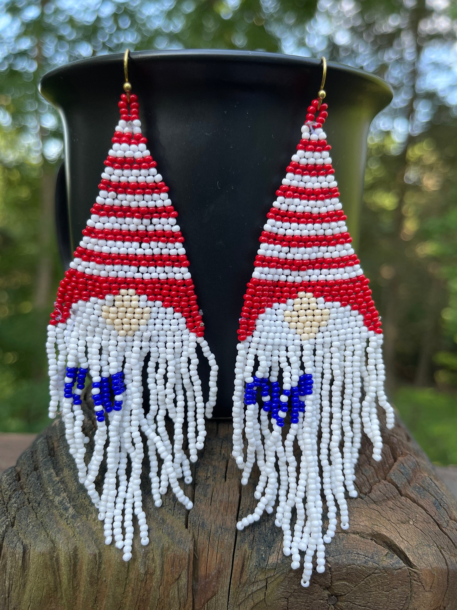 American Gnome Tassel Seed Bead Drop Earriing - Etsy