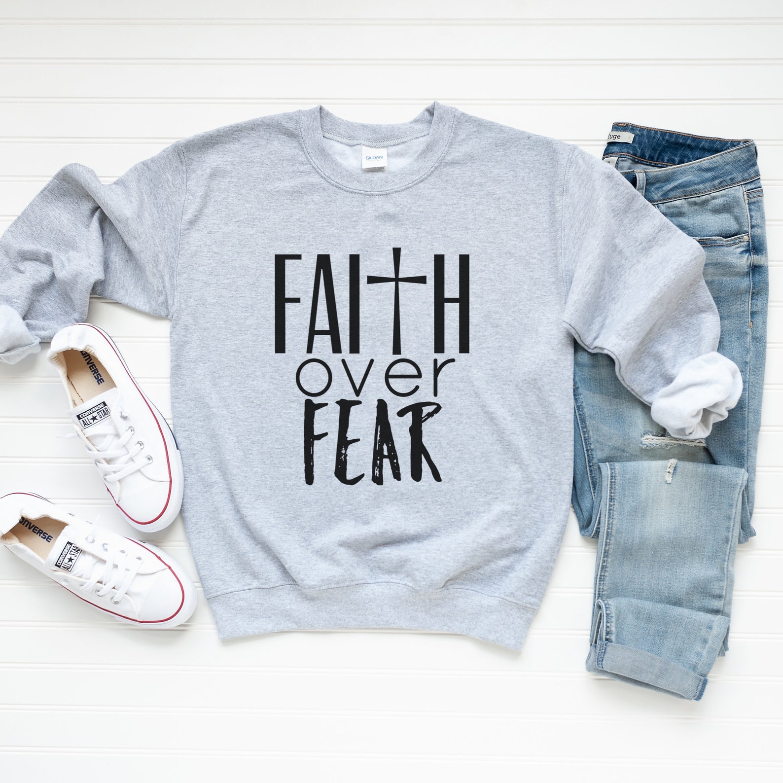 Faith Over Fear Sweatshirt, Christian Sweater Sweatshirt Women and Men ...