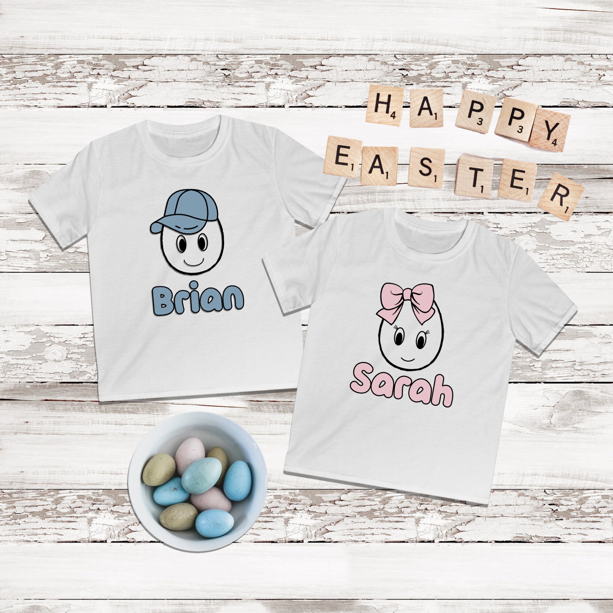 Personalized Family Easter Shirts, White Easter Egg Customizable Tees ...