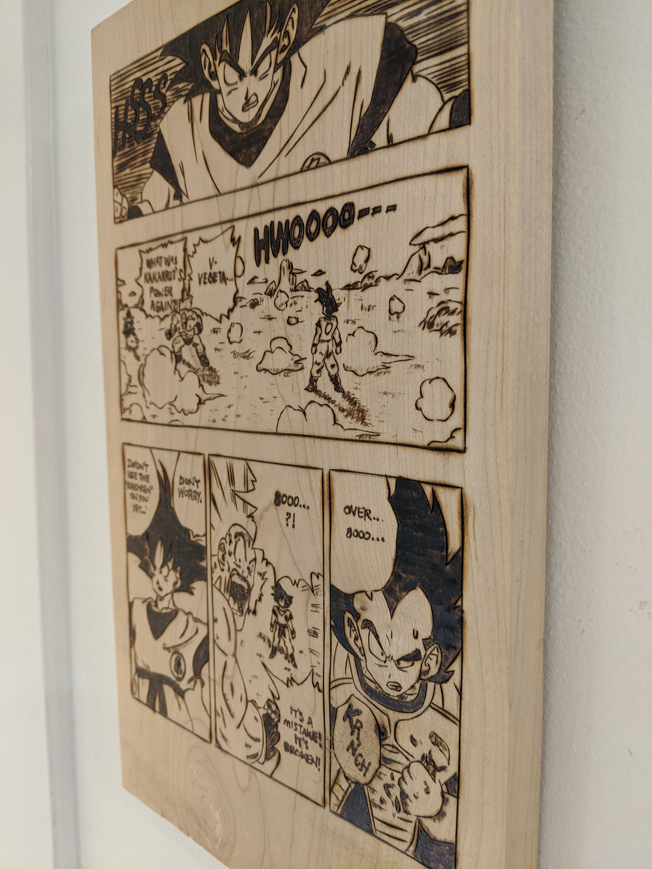 Dragon Ball Z Pyrography Manga Panel on Wood With Goku, Nappa and ...