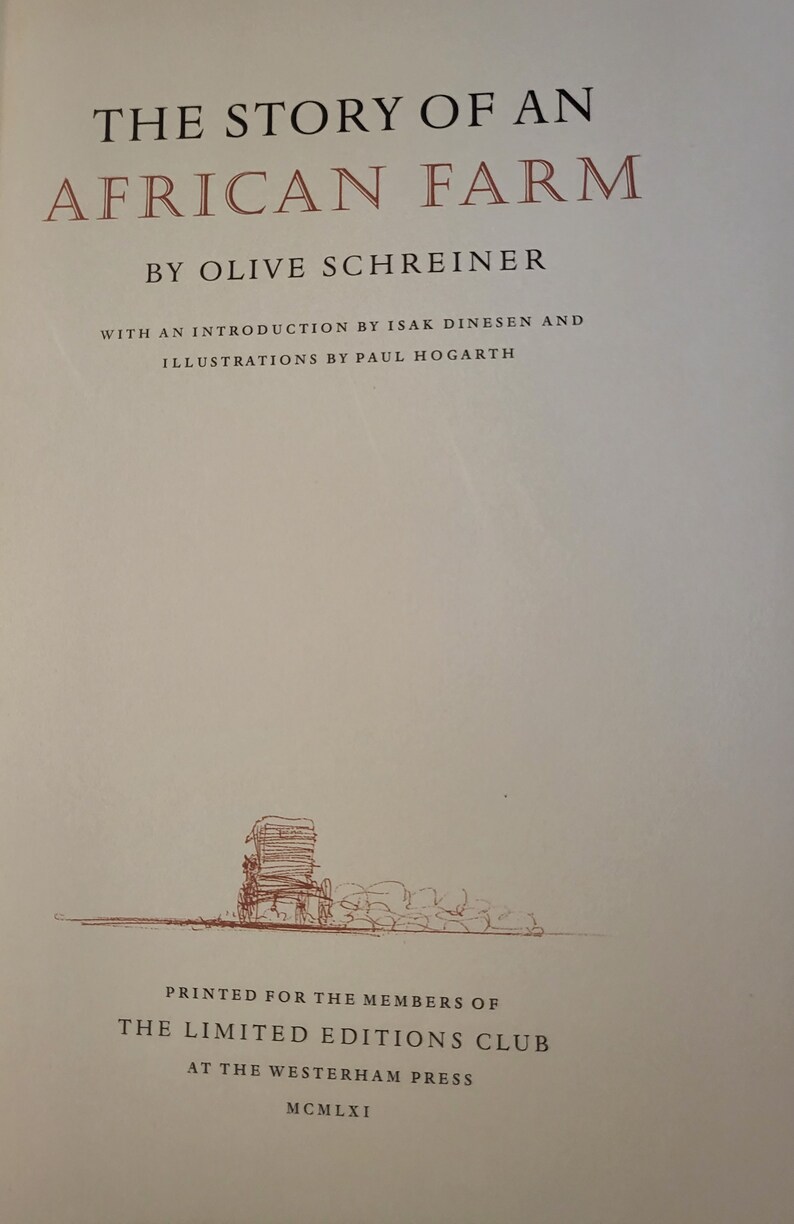 Limited Editions Club the Story of an African Farm by Olive Schreiner ...