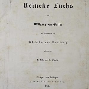 Reineke Fuchs (reynard Fox) by Goethe First Illustrated Edition ...