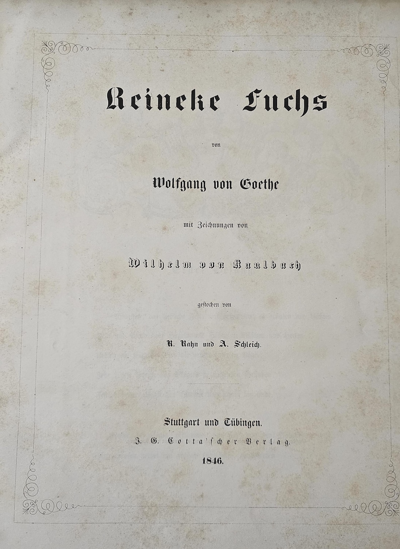Reineke Fuchs (reynard Fox) by Goethe First Illustrated Edition ...