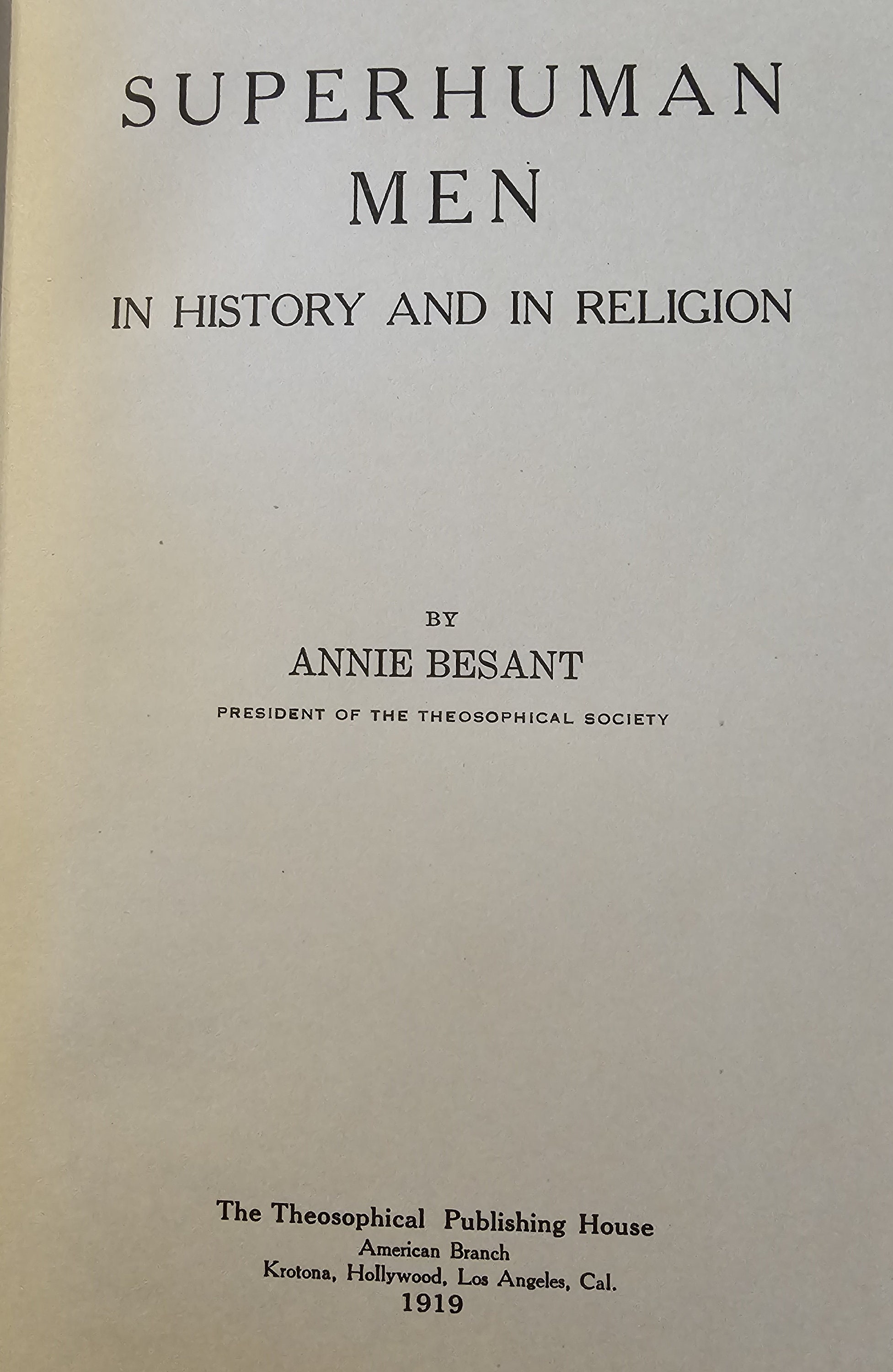 Superhuman Men in History and in Religion by Annie Besant 1919 - Etsy