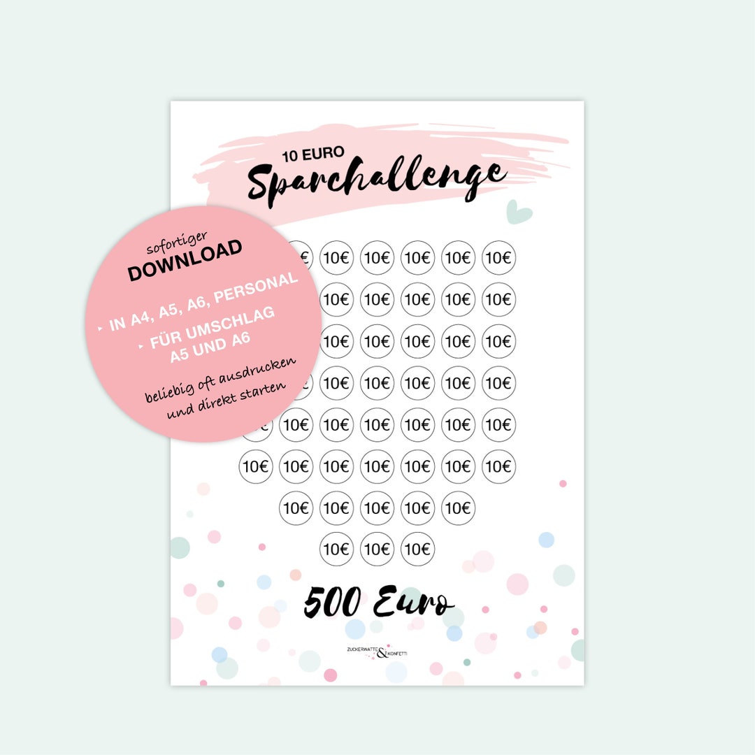 10 Euro Savings Challenge A4, A5, A6, Personal Ideal for the A5 and A6 ...