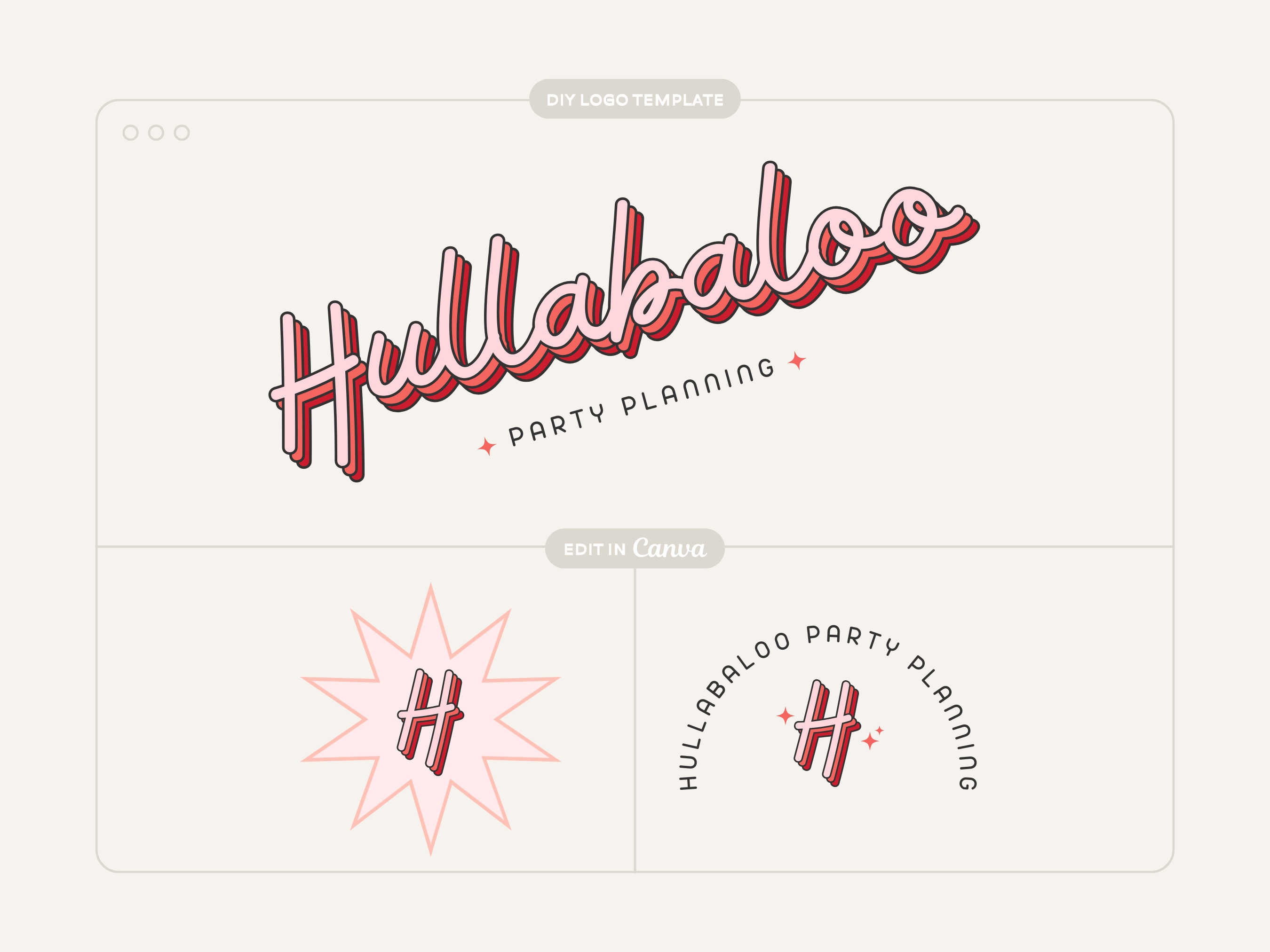 Retro Pink & Red Logo Design: DIY Canva Template (digital Download) - Etsy