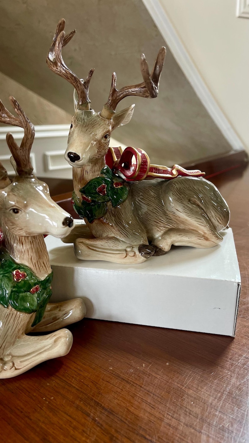 Fitz & Floyd “holiday Leaves” Reindeer PAIR Candleholders Centerpiece ...