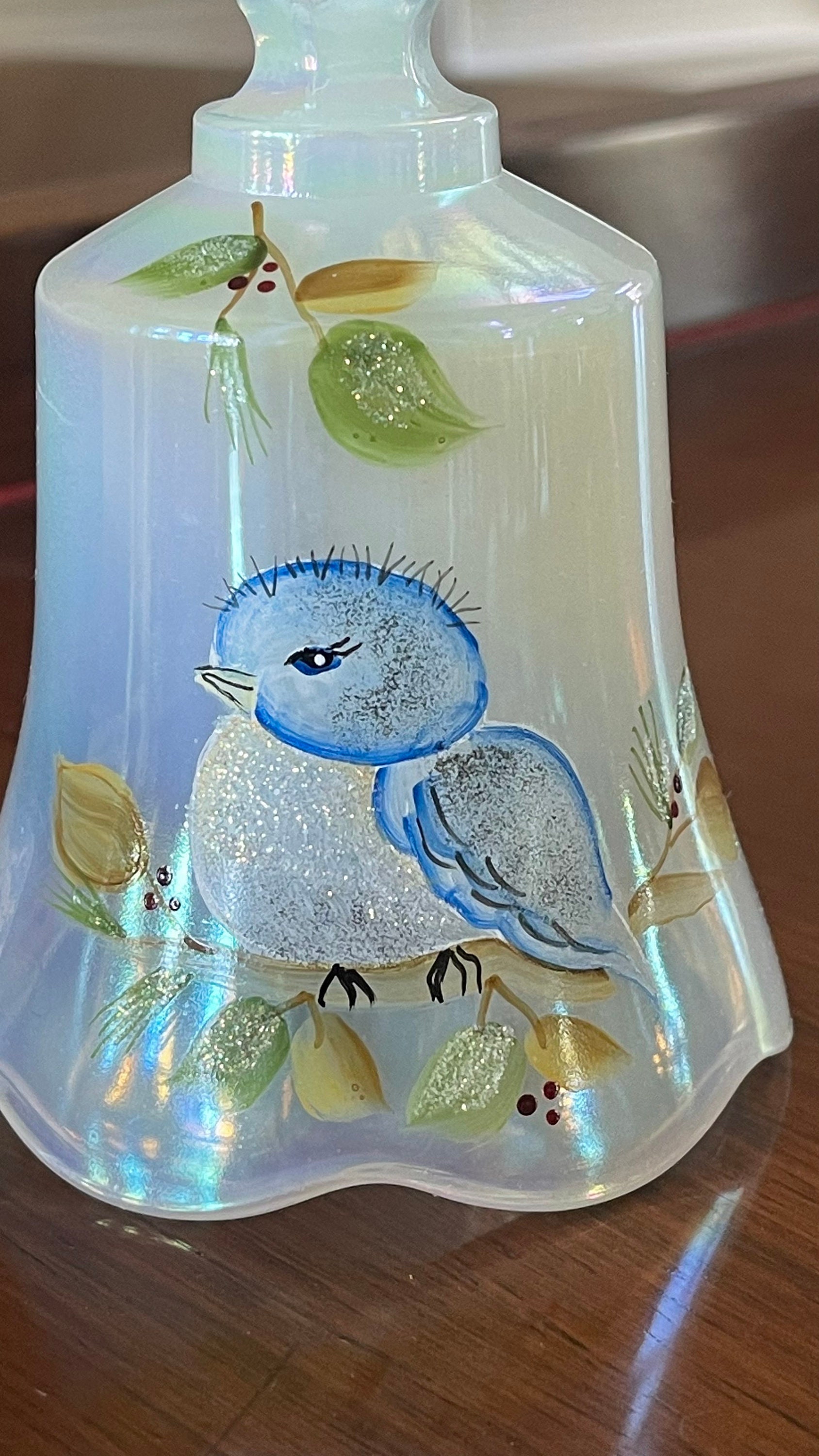 Fenton Glass French Opalescent Hand Painted Blue Bird Bell; Rare Fenton ...
