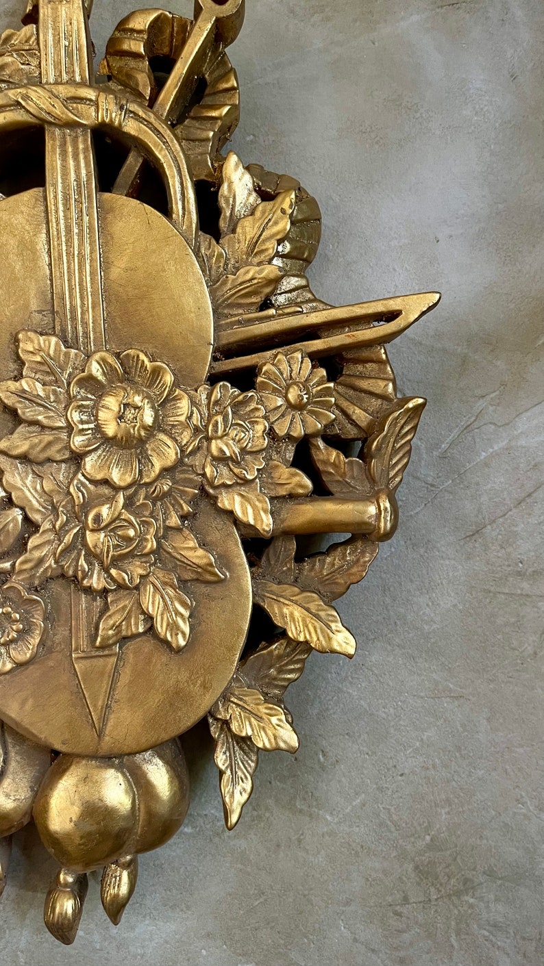 Ornate Large 20” Gold Gilded Carved Wooden Rococo Musical Instruments ...