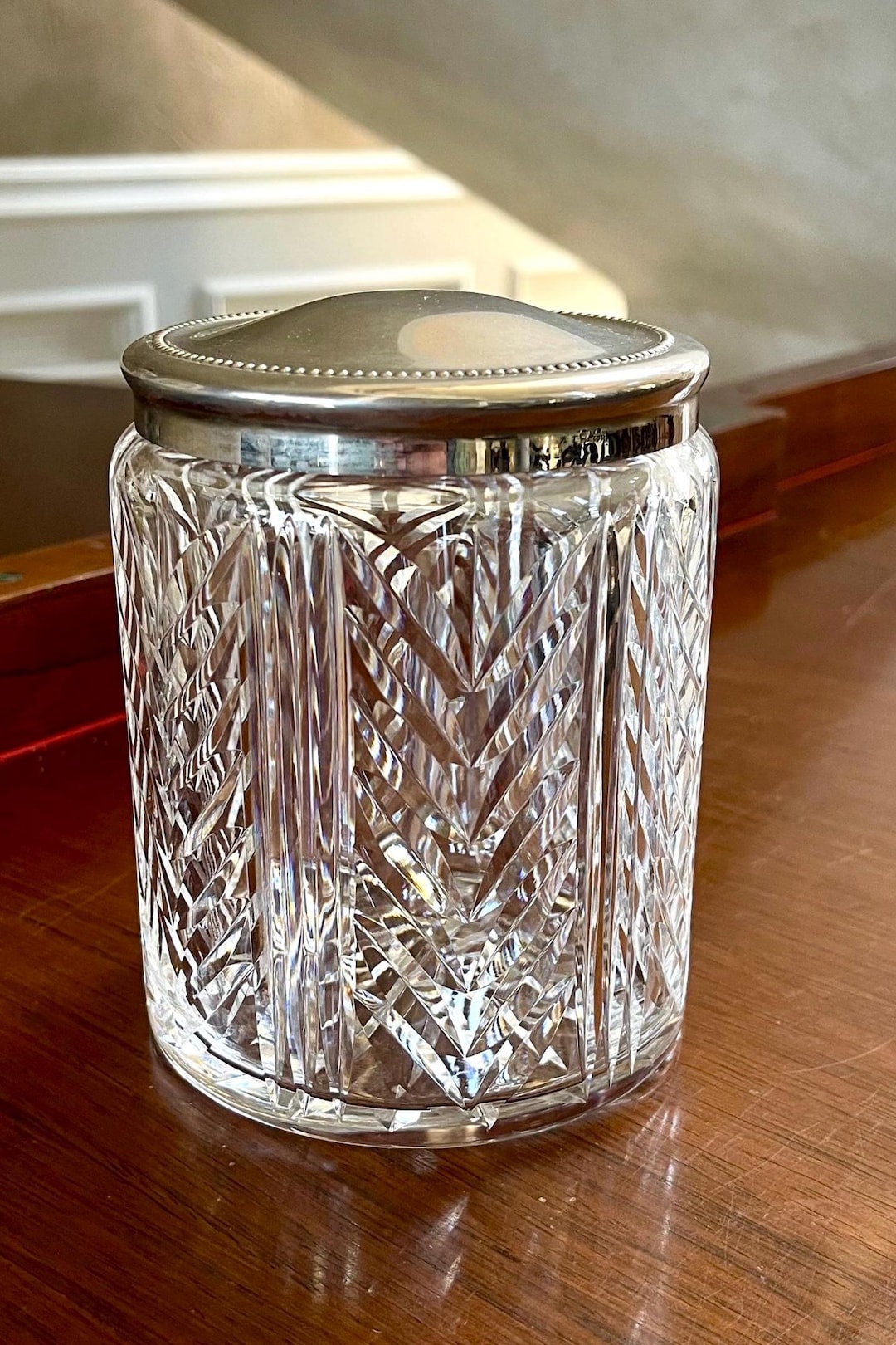 Waterford Crystal Humidor With Herring Bone Cut Design and Silver Plate ...
